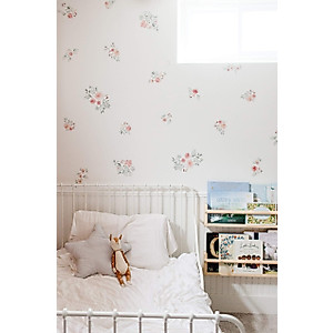 Modern Maxwell Wall Art Decals for Girls Nursery, Bedroom, Living Room “Blush” Watercolor Floral Room Sticker 80 Pieces