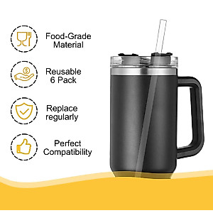 Replacement Straws for Stanley Adventure Travel Tumbler, 6 Pack Reusable Straws Plastic Straws with Cleaning Brush Compatible with Stanley 40oz Stanley Cup Stanley Water Jug