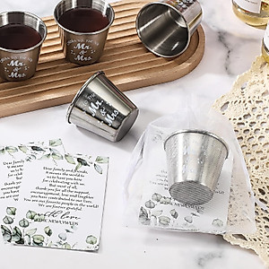 Uiifan Wedding Favors for Guests 1.5 oz Stainless Steel Shot Glasses Bulk Metal Cups Cards with Organza Bags Wedding Party Souvenirs Thank You Gifts for Guest (Cheers,50 Set)
