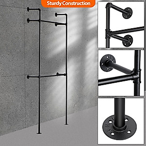 Toriexon Industrial Pipe Clothing Rack Metal, Minimalist Retro Walk-in Closet System, Heavy Duty Wall Mounted Industrial Pipe Closet Organizer (2 Tier, 88.58" H x 39.37”W x 9.84" D)