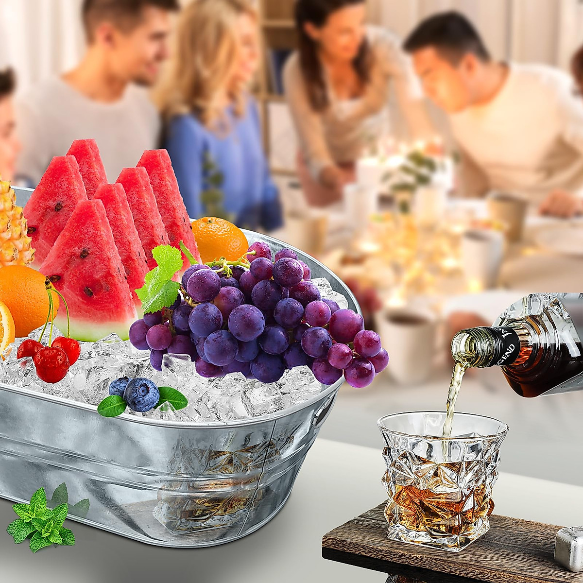 4PCS 3 Gallon Galvanized Tub with Carry Beer Drink Storage Cooler Metal Beverage Ice Tub Galvanized Ice Buckets for Party