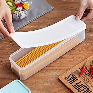 FEOOWV Set of 6 Pasta Storage Containers with Lid, Airtight Spaghetti Noodle Holder Rectangular Chopstick Storage Box Sealed Noodle Canisters for Refrigerator, Kitchen Pantry (White)