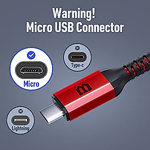 Micro USB Cable Android, BrexLink Micro USB to USB 2.0 Cable Nylon Braided Fast Charging Cable Compatible with Samsung, Kindle, Android Phones, Galaxy S7 Edge, Moto G5, PS4 (6.6ft+6.6ft, Red)