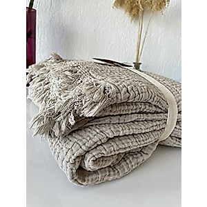Muslin Blanket 100% Cotton, 4 Layers Bedspread, Soft Turkish Cotton Muslin Bed Cover, Reversible Coverlet, Beige (King Size 95x102-230x260cm)