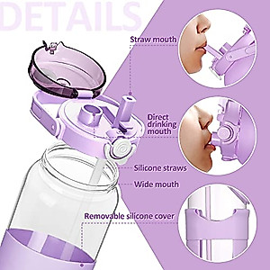 BLUEGO 56oz Glass Water Bottles with Straw Time Marker Half Gallon Large Motivational Water Bottle with Silicone Sleeve 2 Liter Large Glass Water Jug for Gym, Sports&Workout, Daily, Purple