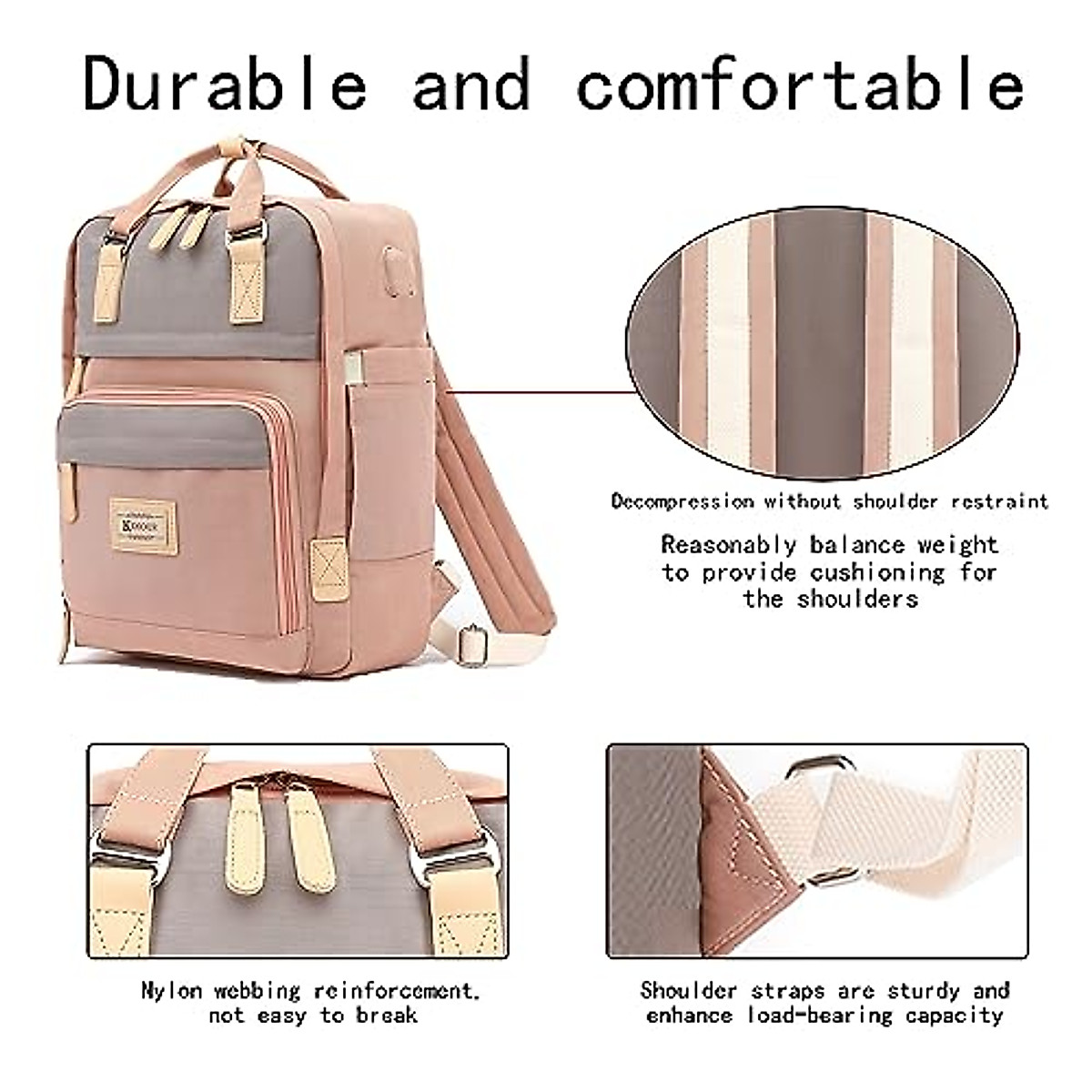 KeKour Laptop Backpack for Women,14 Inch Work Laptop Bag with USB Port Travel Computer College Casual Daypack for Weekender (Pink)