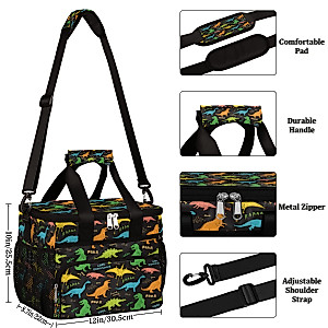 AUUXVA Insulated Cooler Lunch Bag Cute Dinosaur Colorful Lunch Box Leakproof Large Tote Bag Reusable for Women Men Picnic Travel (15L)