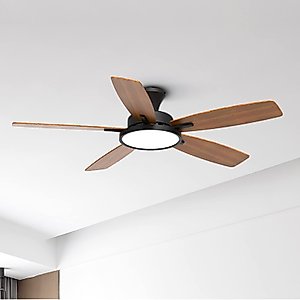TALOYA 52 inch Ceiling Fans with Lights,Ultra Silent Multifunctional Ceiling Fan with Three Color Temperature and Dimmable Light with Reversible Blades Black