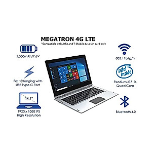 IVIEW Megatron 4G LTE 14.1" Touch Screen, 1920 × 1080 IPS High Resolution, Intel Celeron Dual Core 4GB/64GB Storage 360° Convertible Laptop