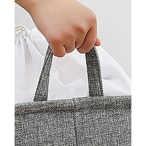 HS-TPP 75L Foldable Storage, Laundry Basket Drawstring, Fabric Storage Bin Basket ，Pet Storage Collection, Extended Handle for Easy Carrying, Used for Clothes and Toys, Grey，(18×15×23 inch)