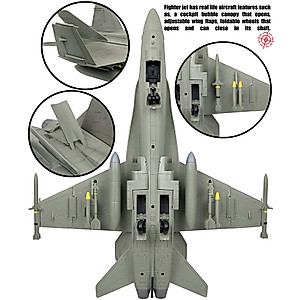 Click N’ Play Military Air Force F/A 18 Super Hornet Fighter Jet, 16 Piece Play Set with Accessories - Army Action Figures, Missiles, and More, Toy for Boys 6+,Grey