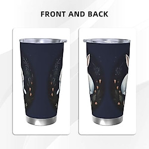 jshmgchw 3d Cute White Rabbit 20oz Tumbler, Car Cup With Lid And Straw, Spill-Proof, Stainless Steel Double Wall Vacuum Insulated Reusable Coffee Travel Mug, For Cold Drinks, Hot Beverage