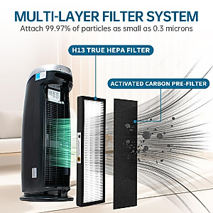 FLT4825 True HEPA B Replacement Filters Compatible with GermGuardian AP AC4825, AC4825E, AC4300BPTCA, AC4850PT, AC4900CA, CDAP450,PureGuardian AP2200CA and Black+Decker BXAP1,2 HEPA + 8 Carbon Filters