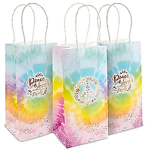 Joyful Toys Tie Dye Party Bags Pack of 16 - Goodie Gift Bags with Handle for Candy Favors & Treats | Ideal for 70s Pastel Tie Dye Hippie Party Decorations & Party Supplies