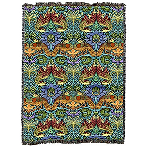 Pure Country Weavers William Morris Dragon and Peacock Blanket XL - Arts & Crafts - Gift Tapestry Throw Woven from Cotton - Made in The USA (82x62)