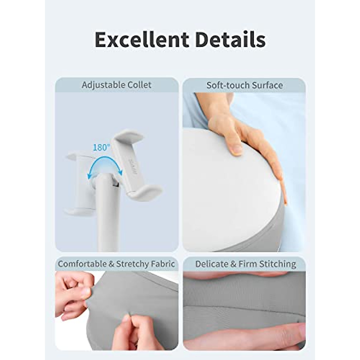 SAIJI Cell Phone Pillow Holder for Bed, Adjustable Angle Height Phone Pillow Stand for Watching Video On Bed/Sofa/Lap, Fit for 4.7"-7.0" Cell Phones(Grey)