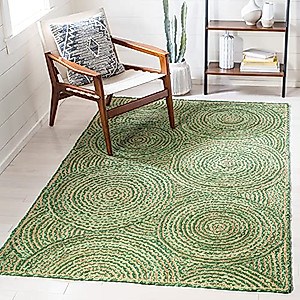 SAFAVIEH Cape Cod Collection 4' x 6' Green/Natural CAP203Y Handmade Boho Braided Circles Jute & Cotton Entryway Living Room Foyer Bedroom Accent Rug