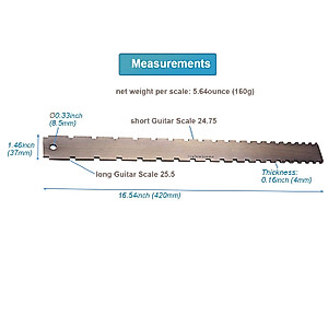 Notched Guitar Neck Straight Edge, Dual-scale Guitar Repair Tool for Scale Length 24.75in and 25.5in, Aluminium Guitar Fretboard Leveling Kit,Guitar Maintenance Tool for Luthiers, Bronze