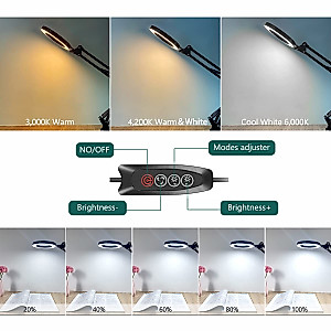 10X Desk Magnifying Glass with Light, 72LED 12W Magnifying Lamp, Magnifying Work Light, 3 Color Modes Stepless Dimmable Craft Lamp, Magnifying Glasses with Light for Close Work Reading Repair
