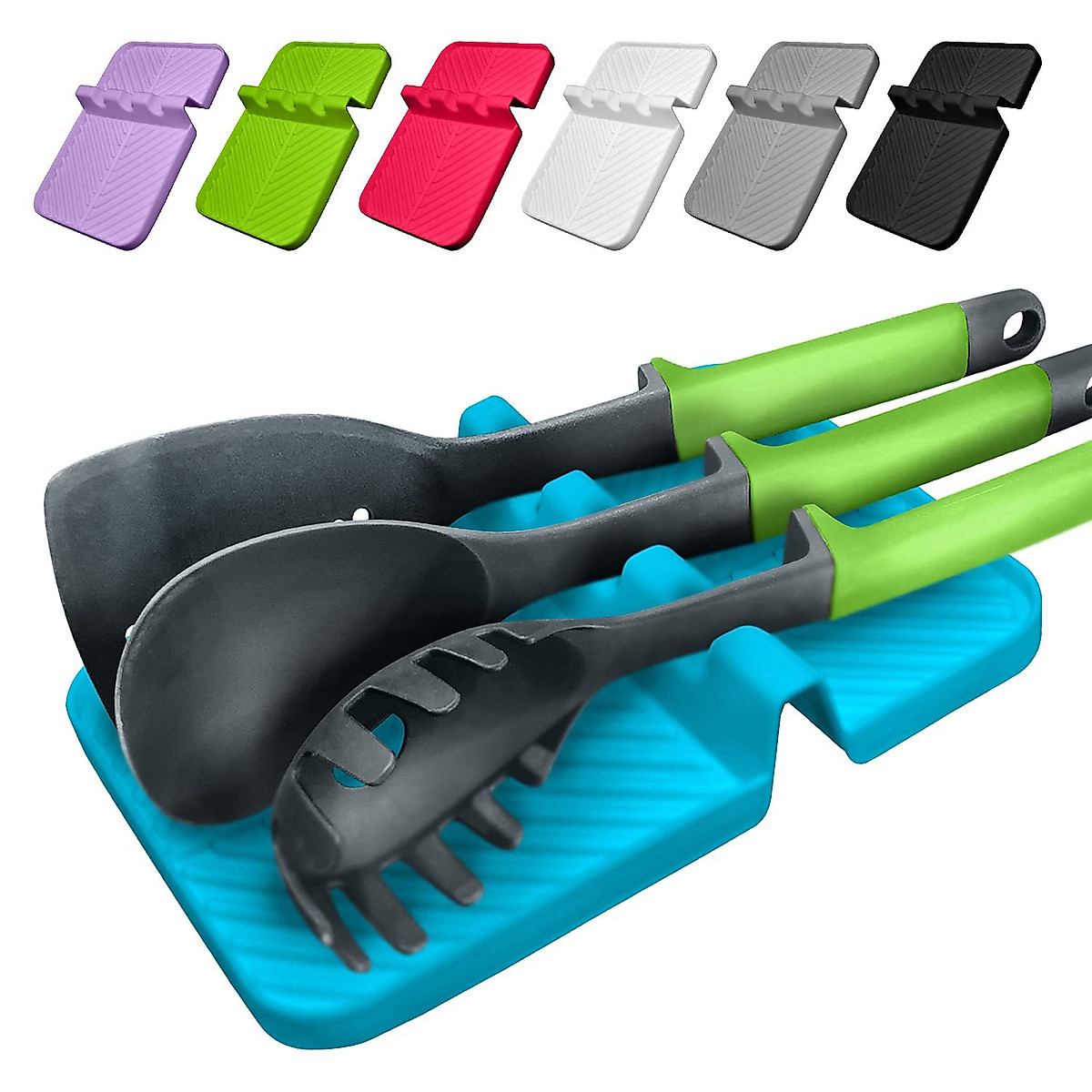 Luxet Updated Spoon Rest for Kitchen Counter, Heat-Resistant Silicone Utensil Rest for Countertop with Drip Pad,Non-Slip Spoon Holder for Stove Top Kitchen and Grill Utensil Holder Lid BPA-Free (Blue)