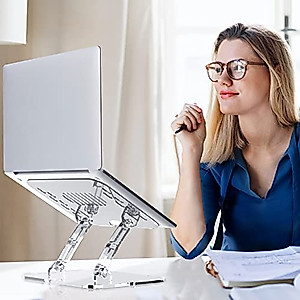 Lpoake Adjustable Laptop Stand, Portable Ergonomic Computer Stand for Laptop, Foldable Laptop Riser for Desk, Compatible with 10 to 15.6 Inches Notebook Computer Laptops (Transparent)