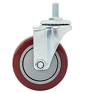 Finnhomy Swivel Caster Wheels 4 Inch Threaded Stem Casters Set of 4 Heavy Duty 1/2"-13 x 1" Anti-wear Polyurethane Industrial Castor Wheels for Cart/Furniture Load Bearing 2200 Lbs Smooth Casters Red