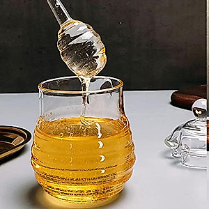 Bee-hive Honey Jar Glass Honeypot, Honey Syrup Dispenser with Dipper and Lid for Home Kitchen