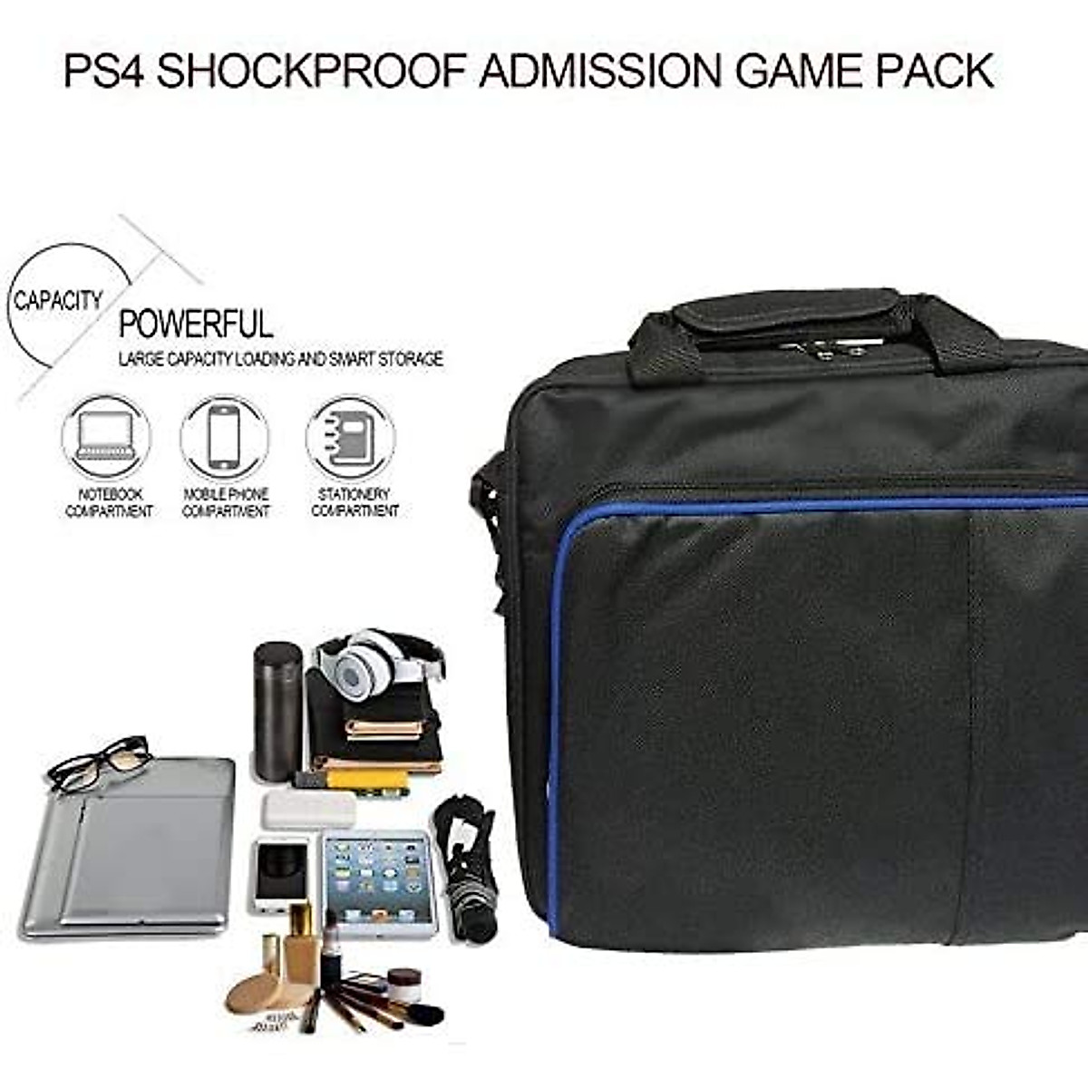 Travel Carrying Case, Portable Storage Bag Organizer for PS4 & PS4 Systems Multifunctional Travel Storage Bag Handbag/Shoulder Bag for Play Station VR Gear Console Equipment, Black
