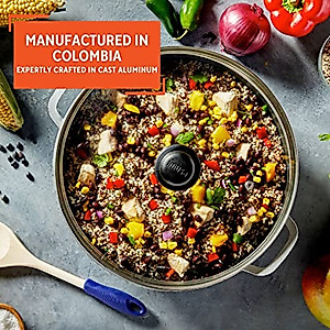 IMUSA USA Nonstick Caldero with Glass Lid, Blue 24cm