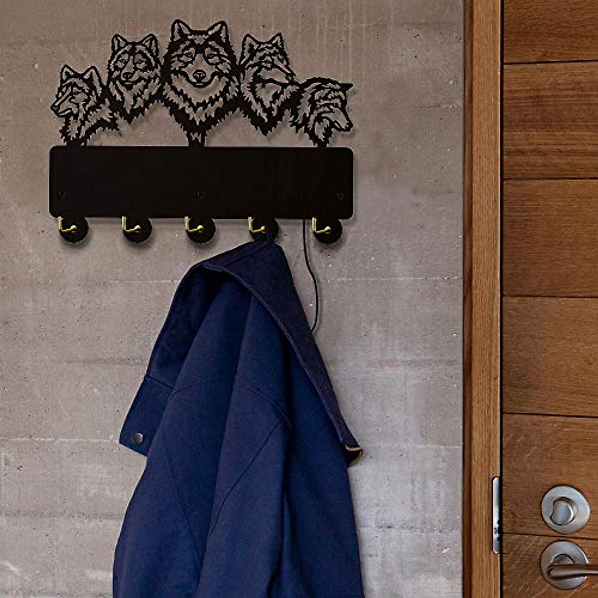 The Geeky Days Wildlife Wolf Wall Hanger Hook Wolf Family Black Wall Hooks Coat Hanger Bathroom Kitchen Key Hanger Key Hooks Rack with LED Backlight