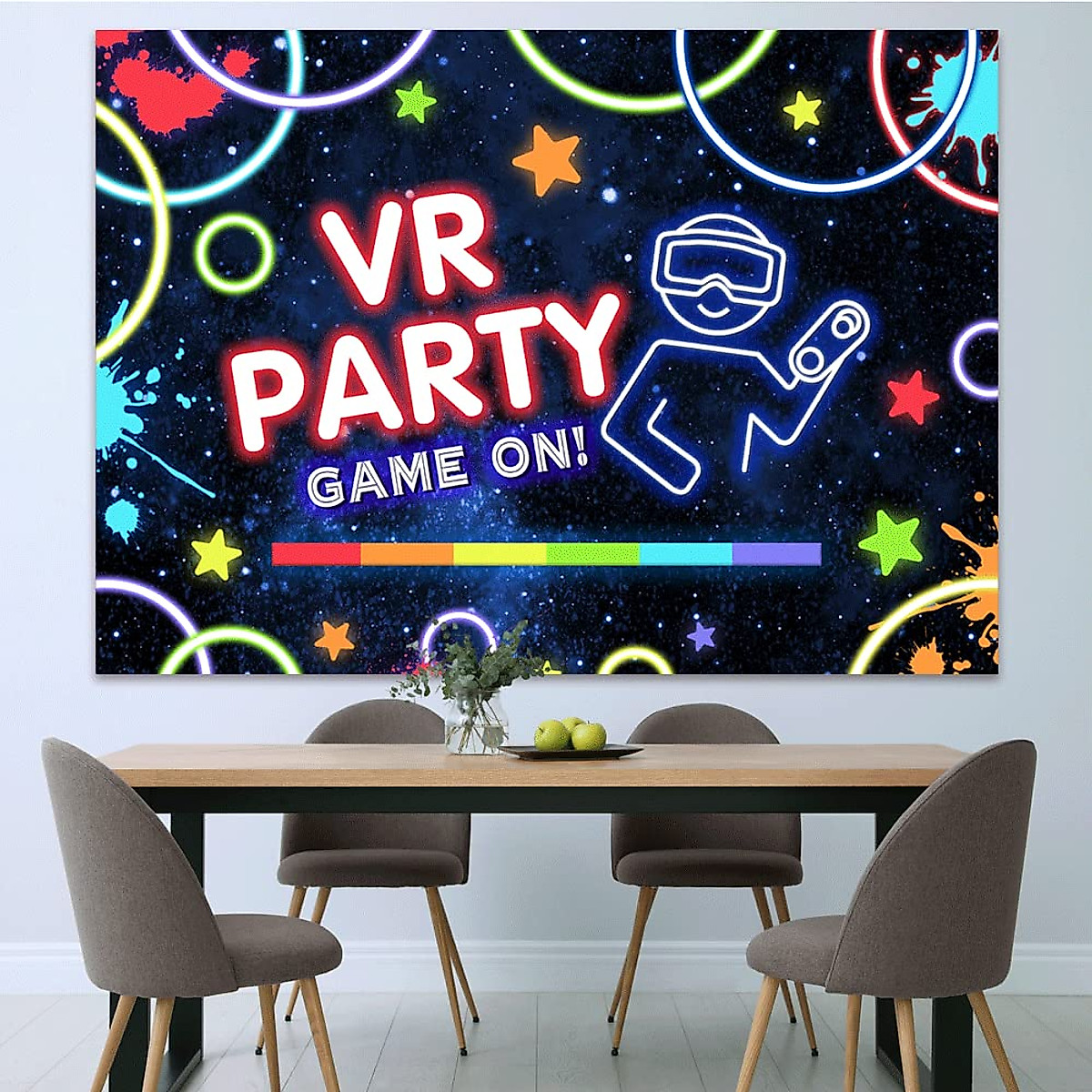 7x5ft Game On VR Party Backdrop Birthday Game Night Background Colorful Video Game Bday for Boy Party Decoration Neon Theme Level Up PlayStation Glow Gamer Photography Supplies Photo Booth Props