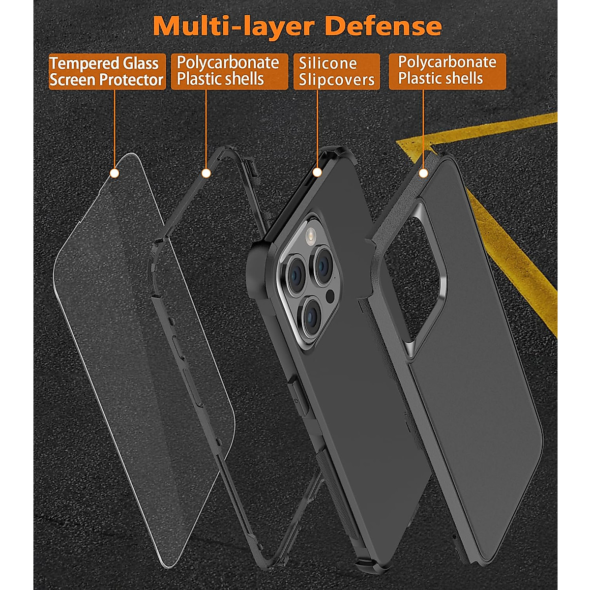 Diverbox for iPhone 15 Pro Max Case [Shockproof] [Dropproof] [Tempered Glass Screen Protector ],Heavy Duty Protection Phone Case Cover for Apple iPhone 15 pro max 6.7 inch (Black -3in1)