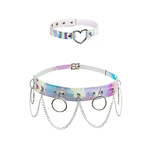 TOPACC Rave Chain Belt Cosplay Holographic Halloween Accessories Iridescent Heart Choker Girls Festival Outfits for Women