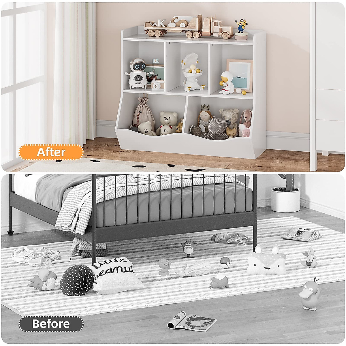 GAOMON Kids Bookshelf and Bookcase Toy Storage Multi Shelf with Cubby Organizer Cabinet for Boys Girls,for Children Playroom Hallway Kindergarten School (White)