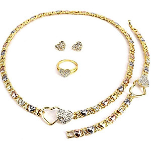 Generic Women's Hugs & Kisses XOXO Real Gold Plated Layered 4 Pieces Necklace Set Includes Necklace Ring Bracelet & Earrings Set Multi Color #19