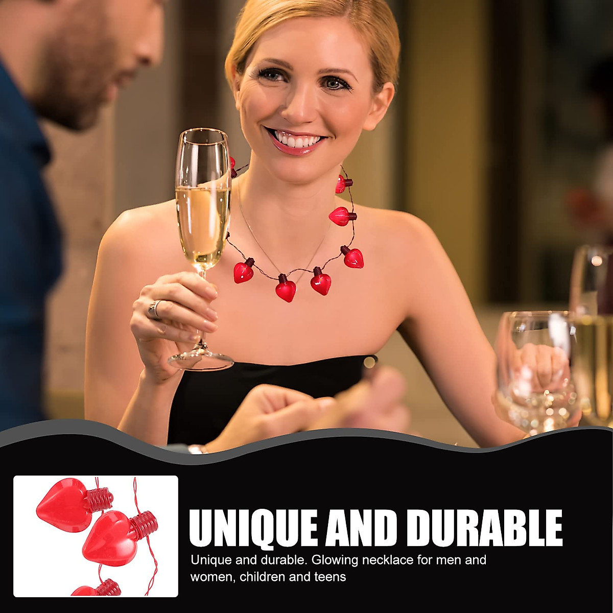 Glowing Heart Shaped Bulb Necklace Led Light up Necklace Valentines Red Love Heart Necklace Glow in The Dark Led Light Bulbs for Kids Adults Wedding Valentines Day Party Decor