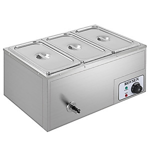 ROVSUN 21QT Electric Commercial Food Warmer, 110V 3-Pan Stainless Steel Bain Marie Buffet, 6.9 QT/Pan Stove Steam Table with Temperature Control & Lid for Parties, Catering, Restaurants