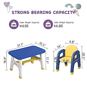Kids Table and Chairs,Toddler Table and Chair Set, Activity Table for Kids with Storage Shelf Ideal for Preschool, Kindergarten, Easy to Clean,Durable and Drawing (Green Blue)