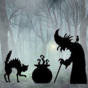 Wironlst Halloween Decorations Outdoor Black Cat Witch Cauldron Yard Signs with Stakes, Scary Witch Silhouette Halloween Decorations for Outdoor Yard Lawn Garden Halloween Decor