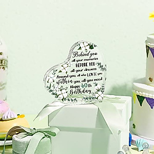 Birthday Gifts for Women, Behind You All Memories Before You All Your Dreams, Birthday Gifts for Women Wife Mom Friend, Flower Pattern Heart Acrylic Sign Keepsake (40th Style)