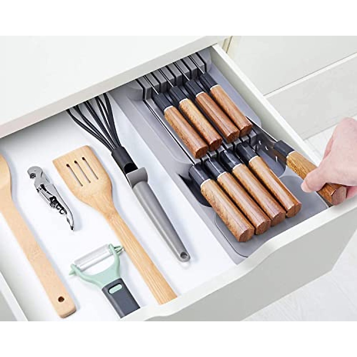 QTMY Drawer Knife Organizer Insert for Kitchen In-Drawer Knives Block Silverware Drawer Storage Box