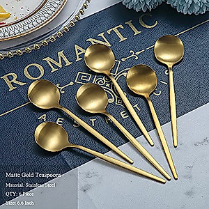 Matt Gold Teaspoons 6 Piece, 6.6&#039;&#039; Spoons Silverware, Stainless Steel Small Spoons, Tea Spoons for Home, Kitchen or Restaurant, Dishwasher Safe (Matt Gold-6.6 Inches)