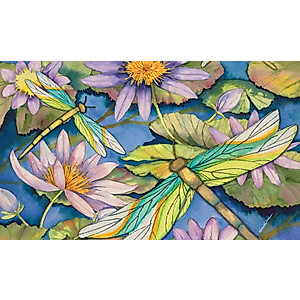 Toland Home Garden 800032 Waterlilies & Dragonflies Spring Door Mat 18x30 Inch Flower Outdoor Doormat for Entryway Indoor Entrance