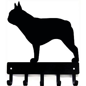 The Metal Peddler French Bull Key Holder & Dog Leash Hanger for Wall - Large 9 inch Wide with 5 Hooks - Made in USA