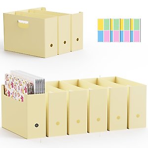 12x12 Scrapbook Paper Storage Organizer, 6 Pack Foldable Paper Storage Holder with Sticky Index Tabs, Scrapbook Organizer for Craft Paper, Files, Vinyl Sheets, Cardstock, Magazines, Documents, Yellow