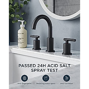 FORIOUS Matte Black Bathroom Faucet 3 Hole, 8 Inch Widespread Bathroom Faucet Black with Metal Pop-up Drain Assembly, Two Handle Vanity Faucet with cUPC Supply Lines, 8" Black Bathroom Faucet