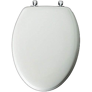 MAYFAIR 1844CP 000 Toilet Seat with Chrome Hinges will Never Come Loose, ELONGATE , White