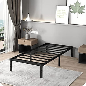Elenooz 14 Inch Twin Metal Bed Frames, Sturdy Steel Slat Support Black,3500 lbs Heavy Duty Metal Platform Bed Frames,Quiet Noise Free,Easy Assembly,No Box Spring Needed(Twin)