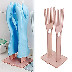 DGHAOP Pink Color Gloves Stand 15x12x34cm Kitchen Multifunctional Rubber Gloves Drain Rack Towel Storage Holder Drying Stand Creative Kitchen Tool
