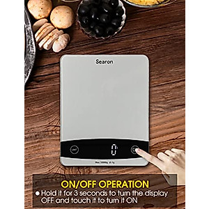 Searon Food Kitchen Scale Digital - Ounces and Grams Ml Lb,10Kg/22Lb Capacity for Weight Loss, Baking, Cooking, Keto and Meal Prep, Tempered Glass Panel - 7.9 X 6.3 X 0.6 Inches